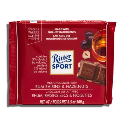 RITTER, MILK CHOCOLATE WITH RUM, RAISINS & HAZELNUTS | Bende Inc.